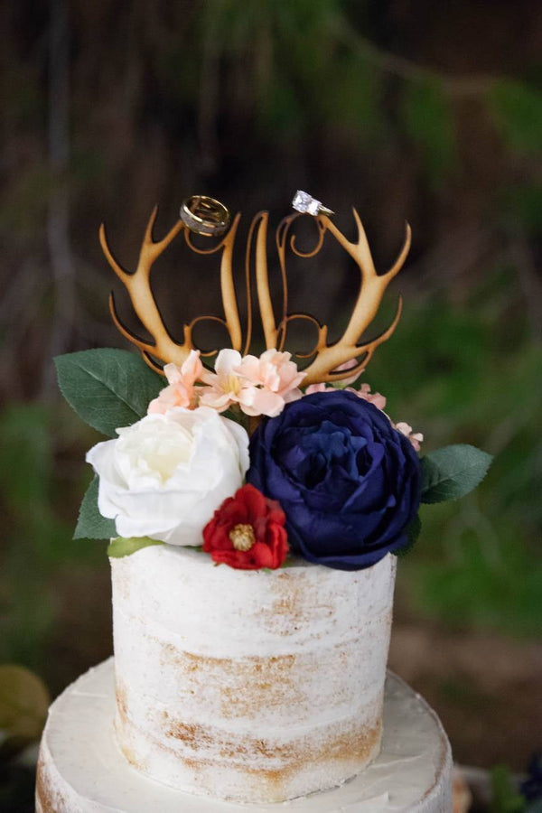 Antler Wedding Cake Topper – Cash and Boone
